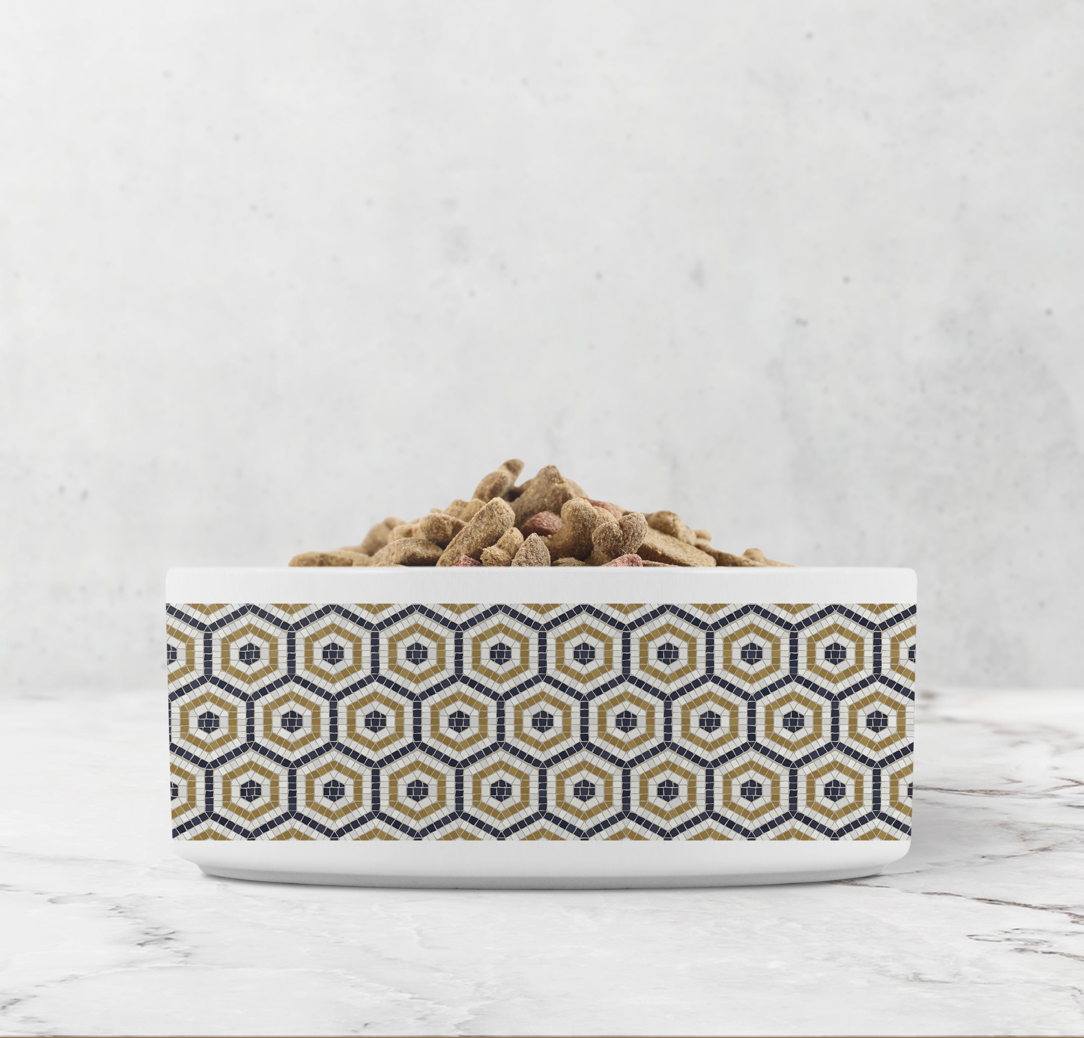Mosaic Bistro Tiles Ceramic Dog Bowl, Hexagon Pattern – Multi Chic