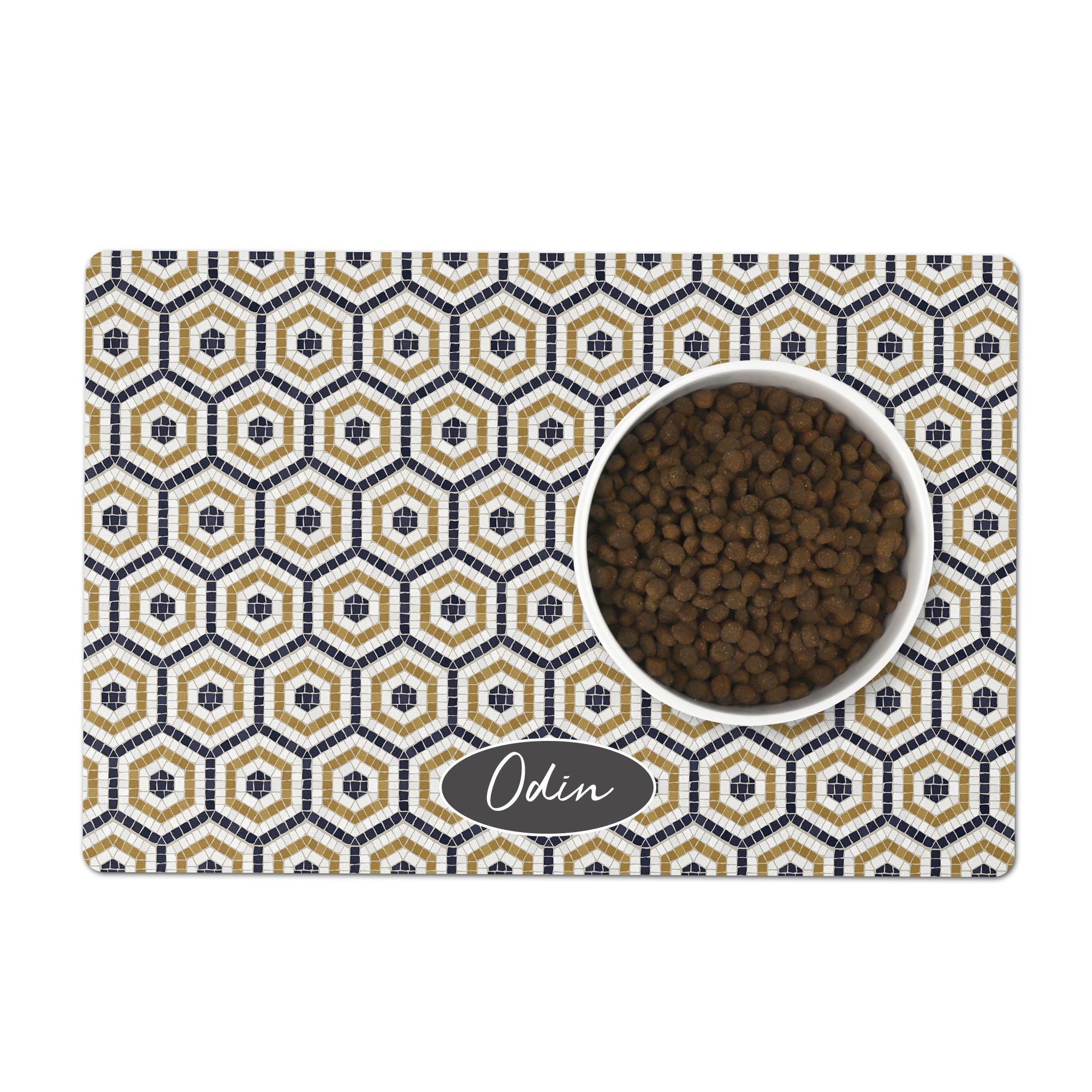 Personalized Pet Mat with Mosaic Bistro Tile Print Hexagon Pattern ...