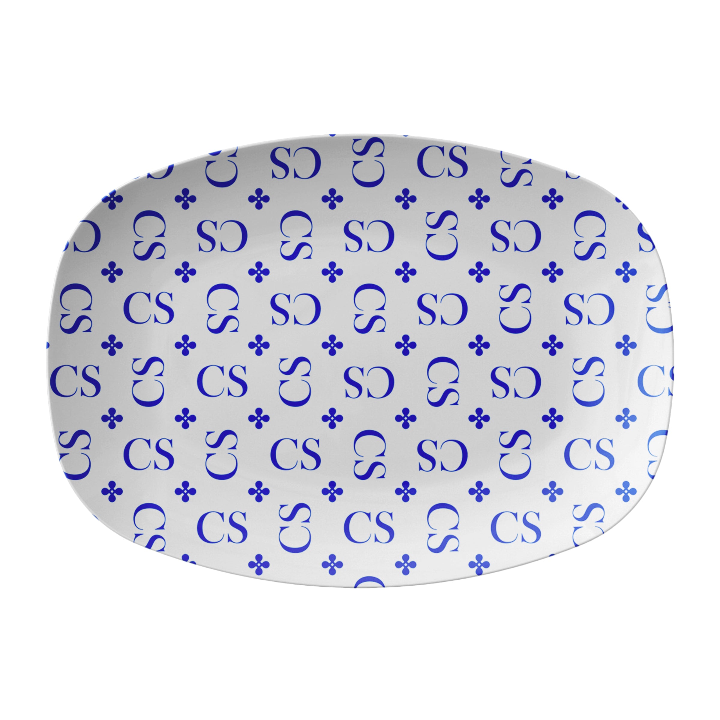 Stylized Monogram Serving Platter, Personalized Gift, White & Blue ...