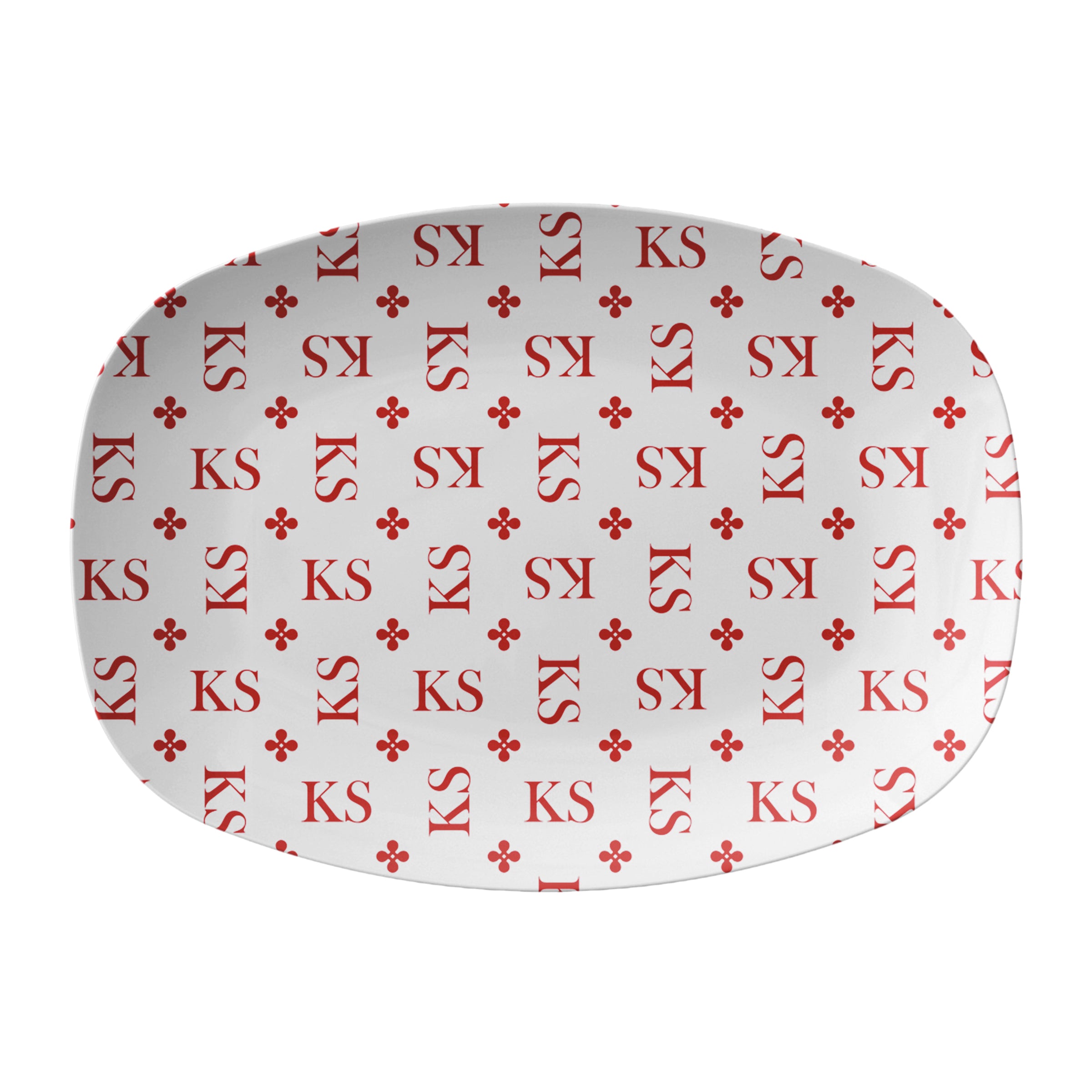 Stylized Monogram Serving Platter, Personalized Gift, White & Red ...