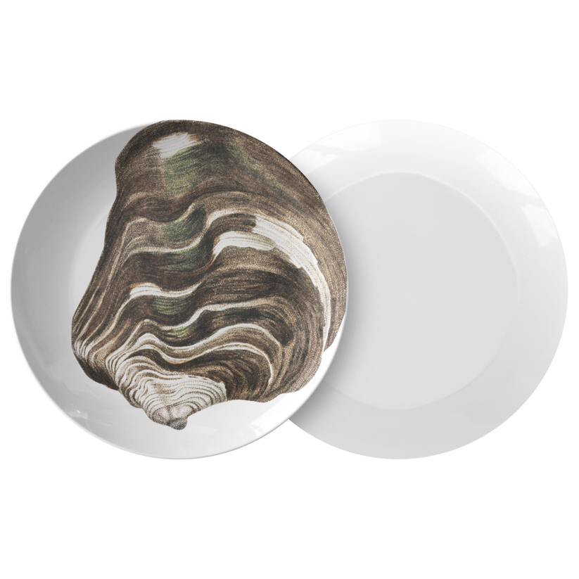 Oyster Shell Print Plastic Plate 10", Set of Four, Brown & White ...